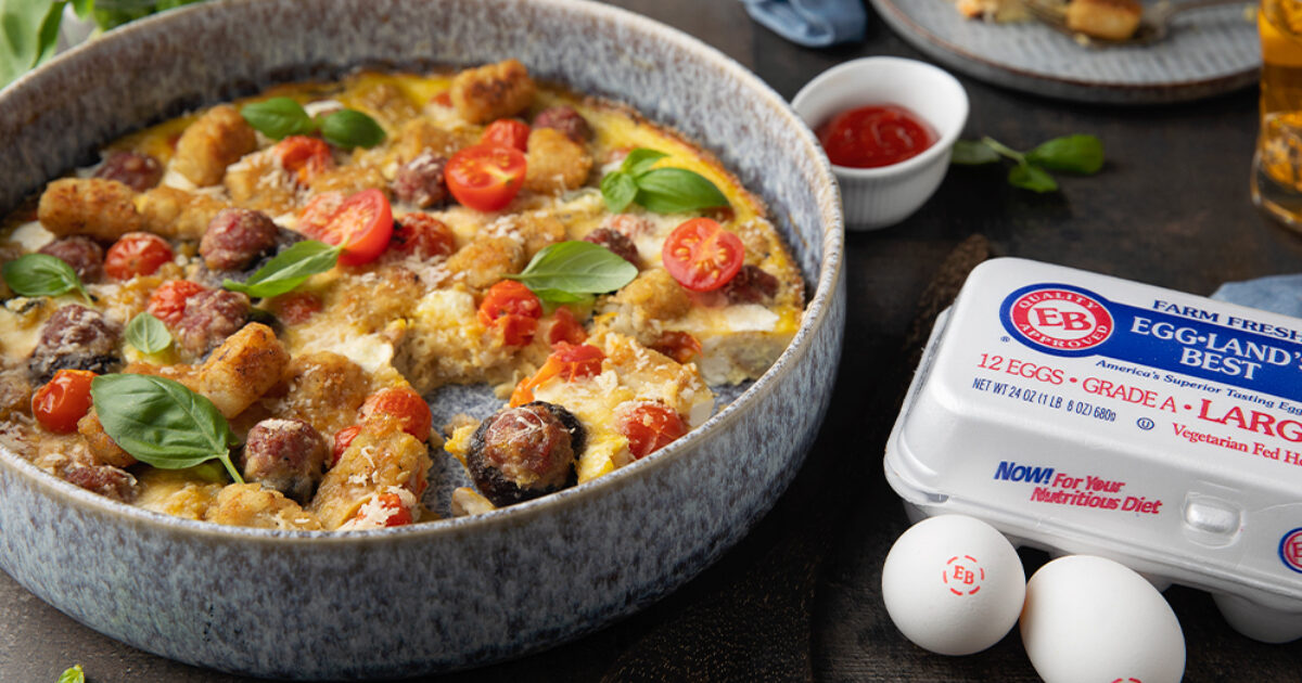 Hot Tater Tot Egg Bake with Hog Hats and Mozzarella… | Eggland's Best