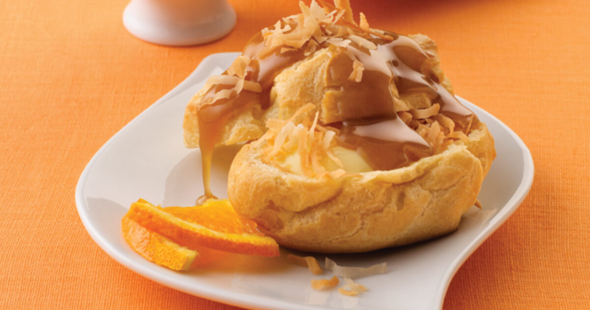 Salted Caramel Drizzle Toasted Coconut Cream Puffs… | Eggland's Best